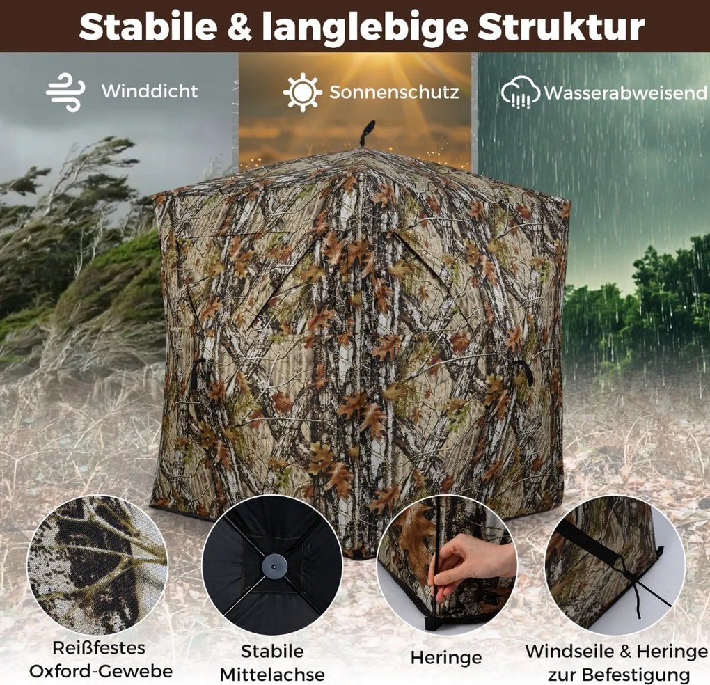 Costway Hunting Blind 2-Person Pozemní stan s tichým posuvným oknem Přenosný