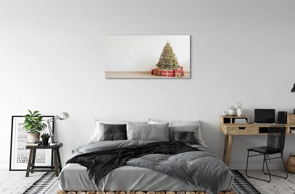 Obraz na skle Ozdoby na vánoční stromeček dárky 125x50 cm