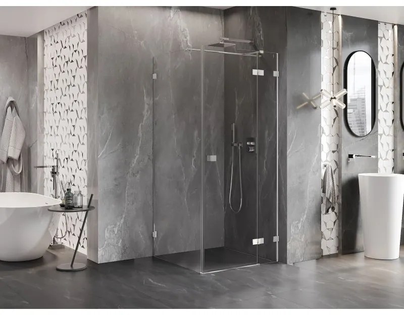 Mexen Lunar T, sklopný sprchový kout pravý 110 x 110 cm, 8mm čiré sklo, chromový profil, 834T-110-110-01-00-P