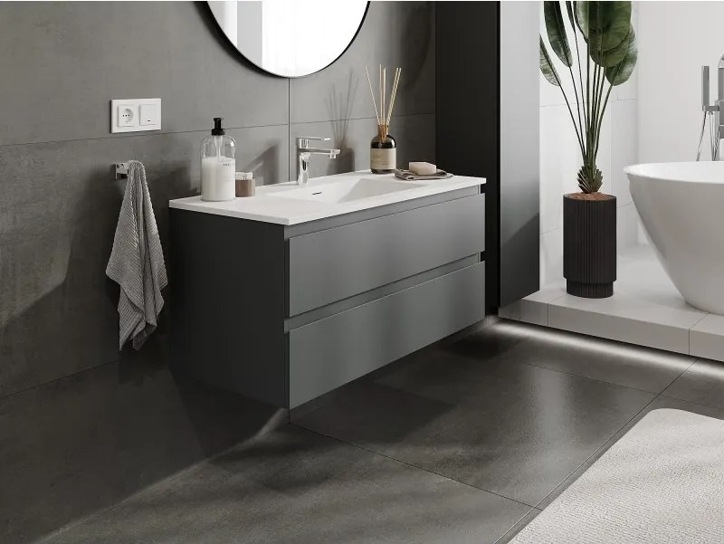 Mexen Orio, koupelnová skříňka 100 cm s umyvadlem Otis, 2 zásuvky, grafitová matná/bílá matná, 91A10-10047-2-BFF66-W18M01