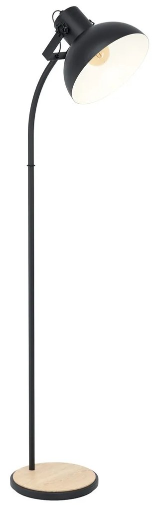 Eglo 43166 LUBENHAM - Stojací vintage lampa v černé barvě se dřevem 1 x E27, 160cm výška