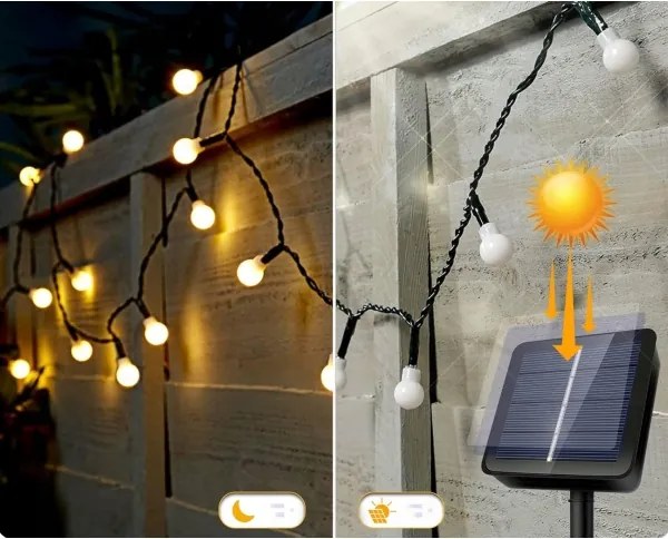 LED Solární dekorační řetěz 50xLED/8 funkcí 500 mAh 9,5 m IP67 teplá bílá
