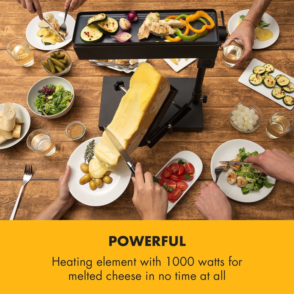 Klarstein Appenzell Peak, raclette gril, 1000 W, termostatický přepínač, černý