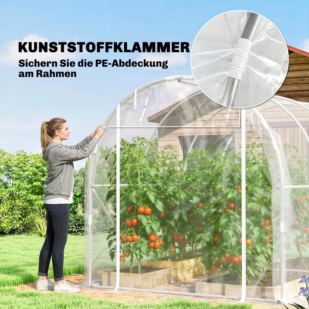 Skleník Polytunnel, průchozí skleník s pozinkovaným ocelovým rámem a krytem z PE odolným proti UV záření, průhledný