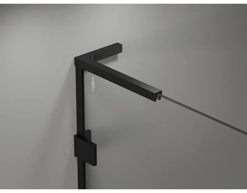 Mexen Lunar, L pětiúhelníkový sprchový kout naklápěcí doleva 100 x 80 cm, 8mm čiré sklo, černý profil, 831L-100L-080P-70-00-L
