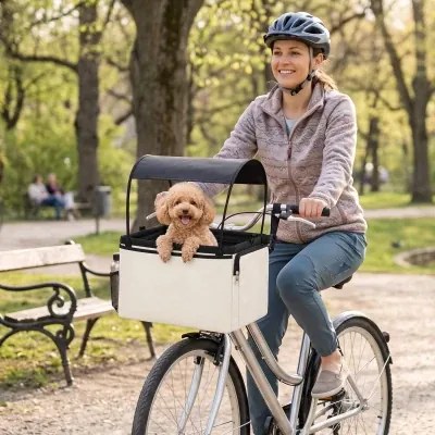 PawHut Přední košík na kolo pro psa 2 v 1 Přenosný košík na kolo pro psa s stříškou Bezpečnostní popruh Ramenní popruh Boční kapsy do 5 kg