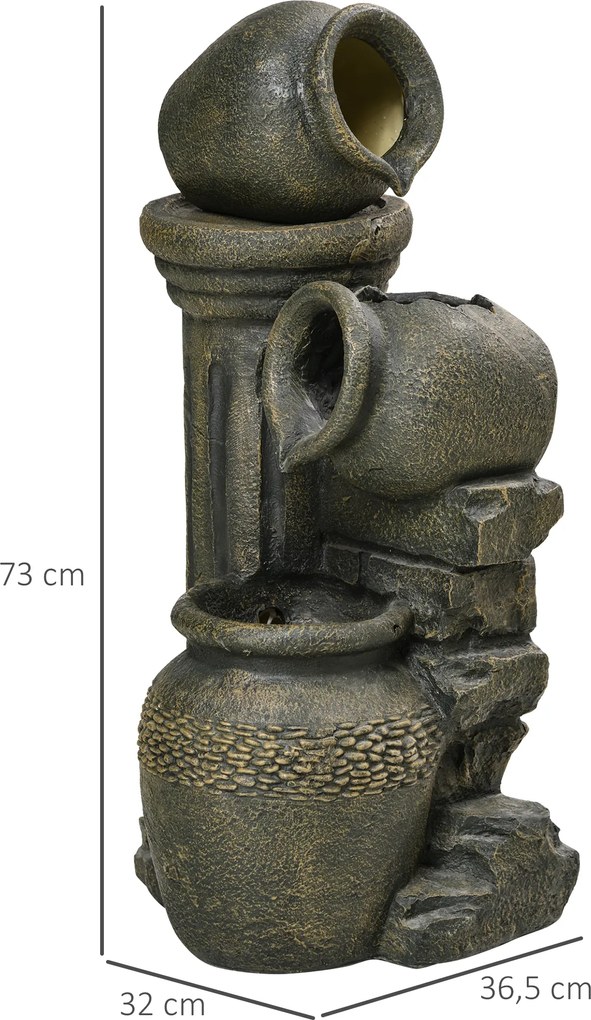 Fontána, nastavitelné čerpadlo, odolná proti povětrnostním vlivům, 25 cm x 24 cm x 60 cm, šedá barva