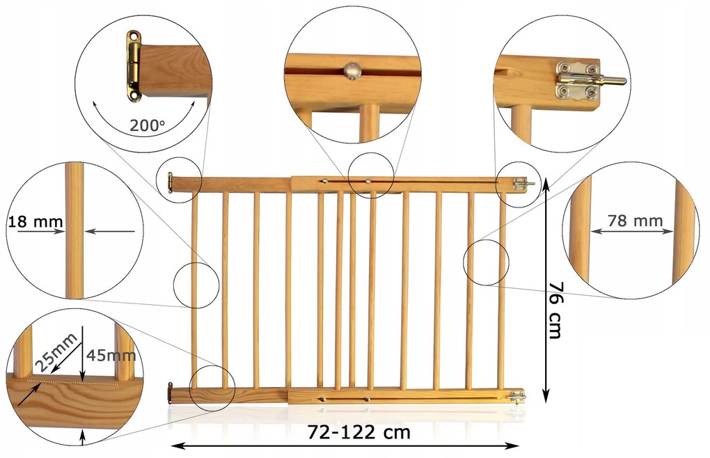ČistéDřevo Dřevěná bezpečnostní zábrana 72-122 x 76 cm