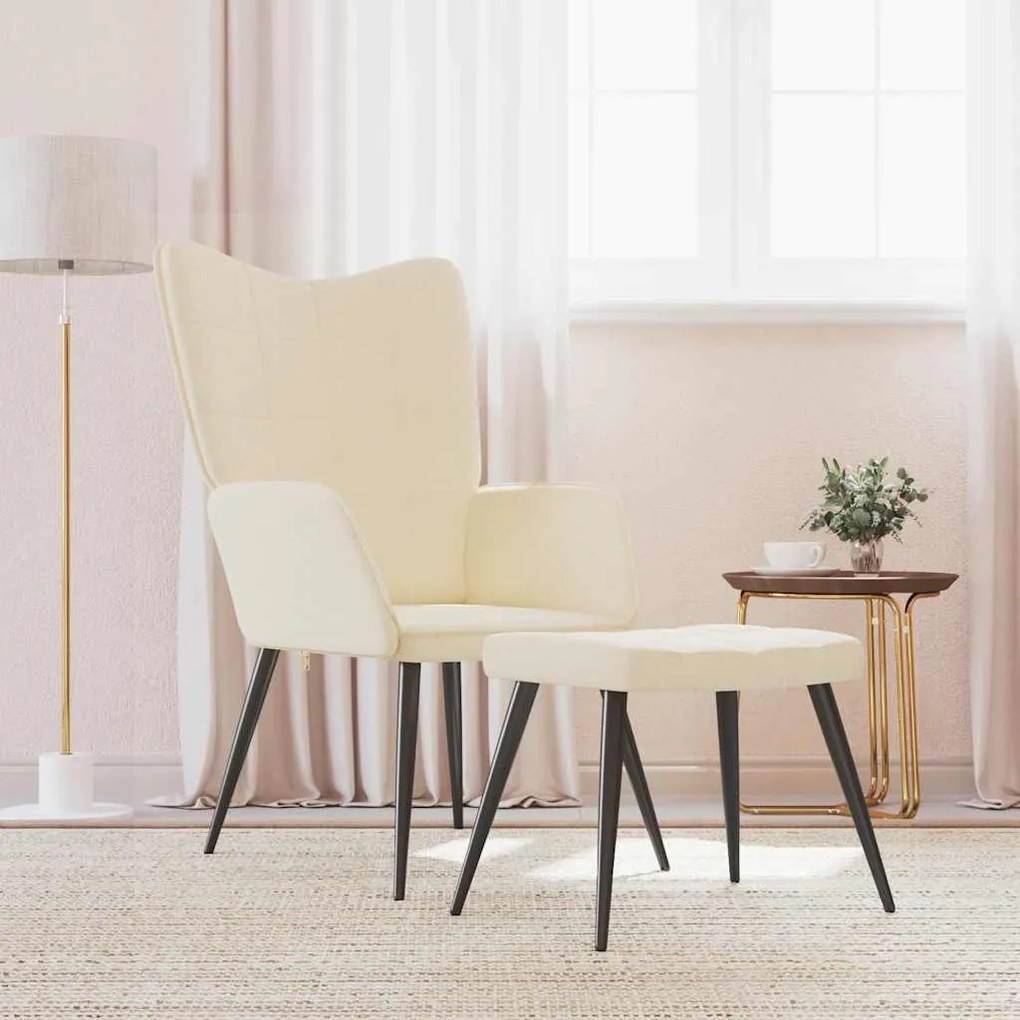 Relaxační židle se stoličkou krémová textil 327954