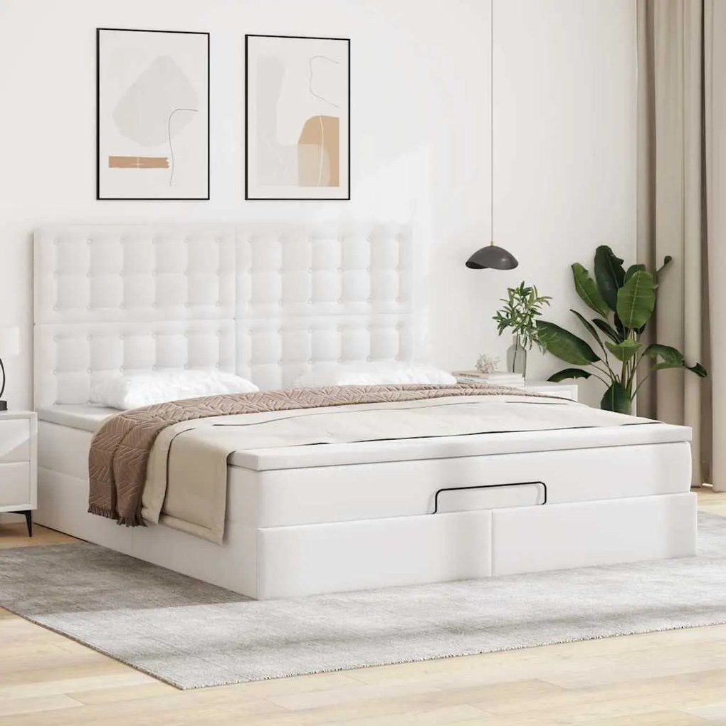 Osmanský rám postele s matrací bílý 160x200cm umělá kůže 3313012