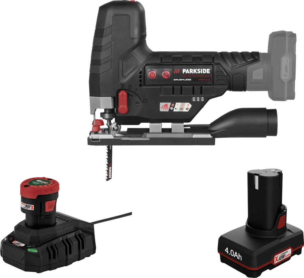 Parkside Performance® Aku přímočará pila Ppstka 12 A1, 2 Ah a 4 Ah
