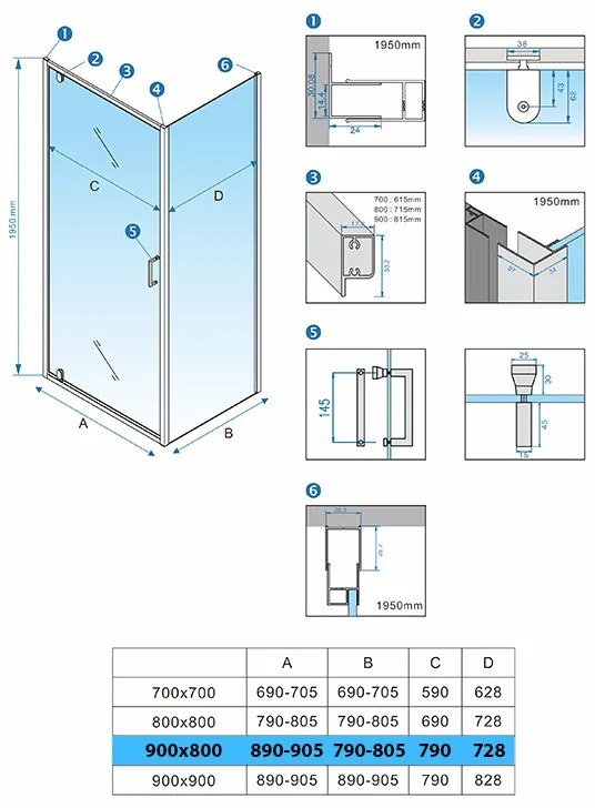 BPS-koupelny Obdélníkový sprchový kout HYD-SK05A 90x80 bílá/transparent - bez vaničky