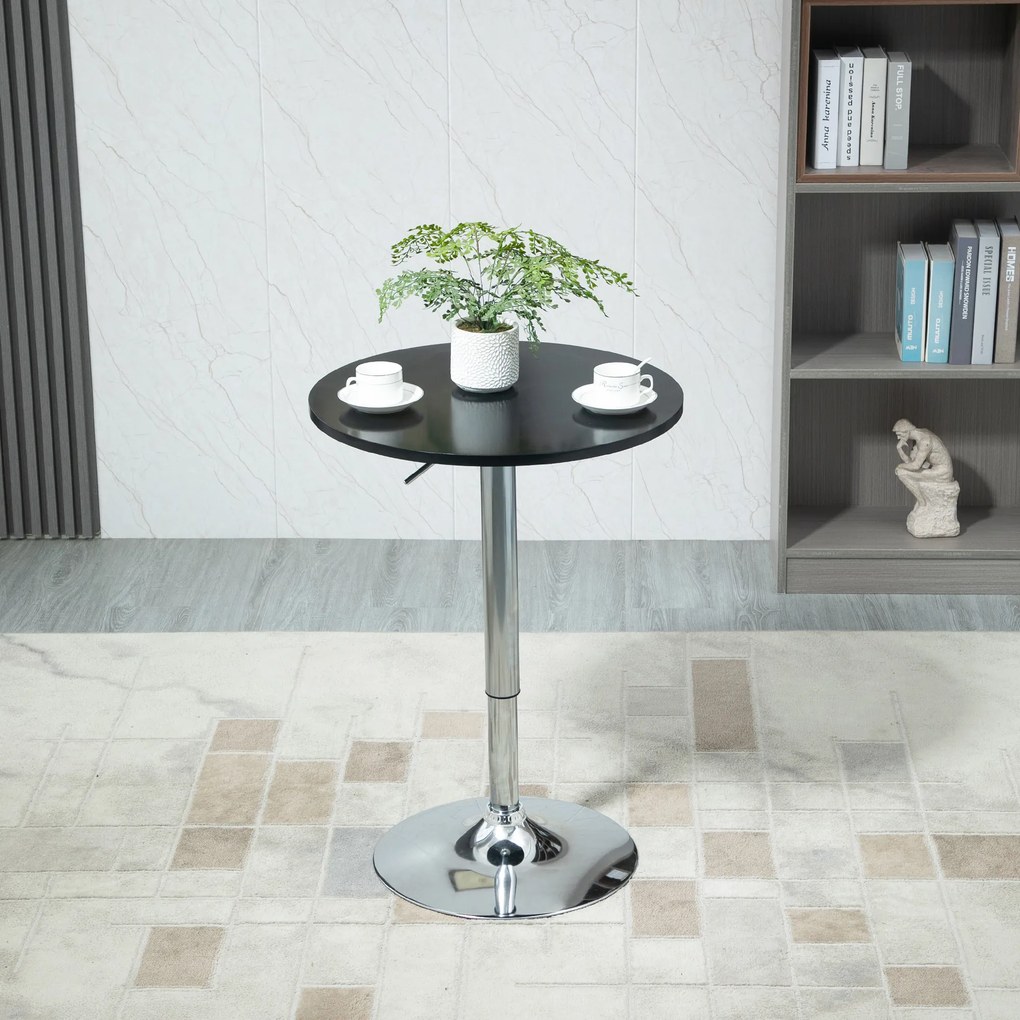HOMCOM Kulatý barový stůl výškově nastavitelný otočný ocelový černý Ø61x70-97cm
