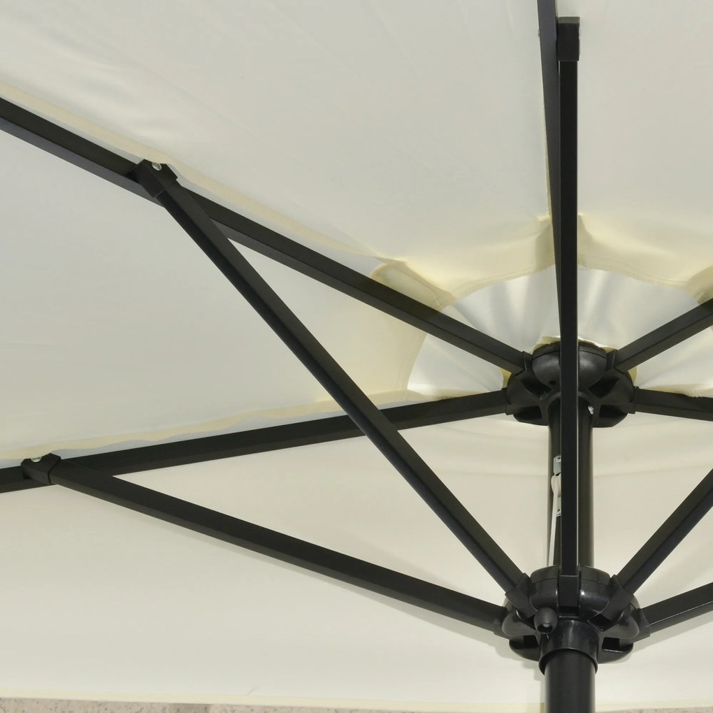Slunečník Outsunny 265x240 cm, půlkruhový slunečník s LED diodami, půlkruhový slunečník na terasu s ruční klikou a solárním panelem, kov, béžová | Ao…