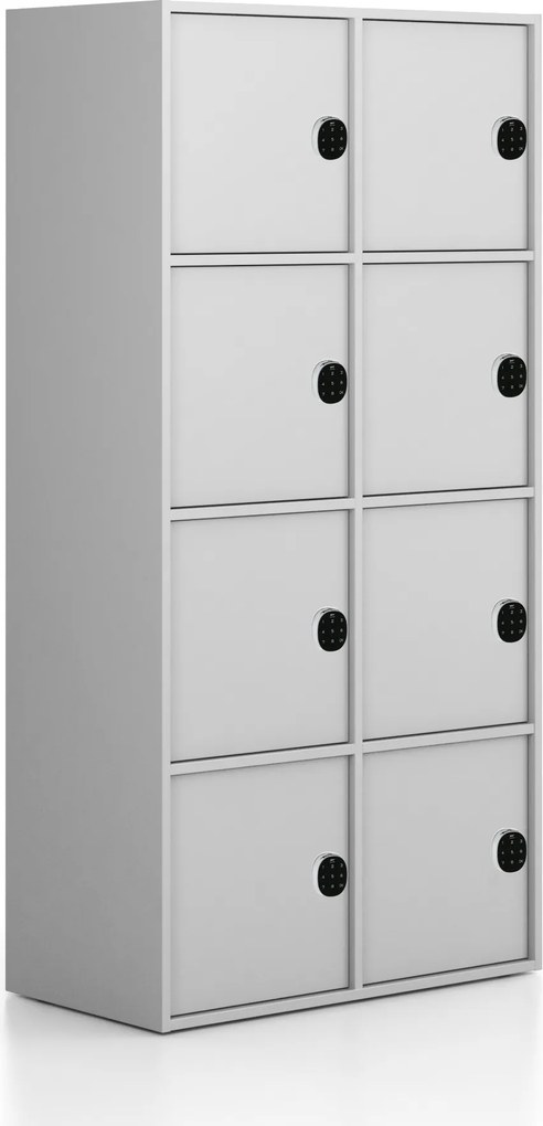 Kancelářská skříň FRAME, 8x dveře, 872 x 450 x 1735 mm, kódový zámek, šedá