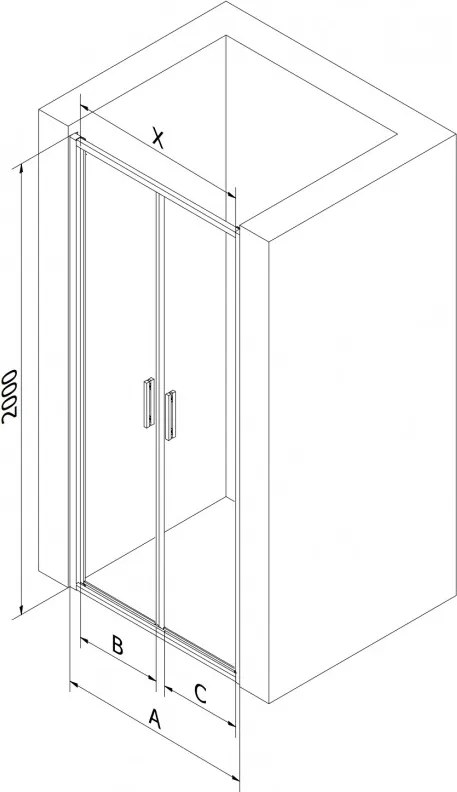 Mexen Exo, výklopné dvojité sprchové dveře 100 cm, čiré sklo, zlatá, 814-100-000-50-00