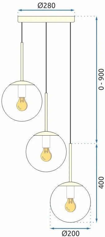 Toolight Kulové závěsné svítidlo z mléčného skla APP656-3CPR zlaté