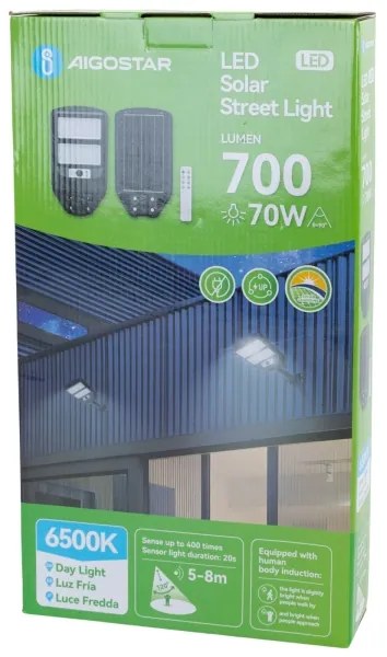 Aigostar - LED Solární pouliční lampa se senzorem LED/70W/3,2V 4000mAh6500K + DO