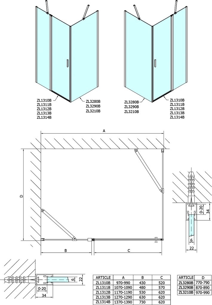Polysan, ZOOM LINE BLACK sprchová boční stěna 900mm, čiré sklo, ZL3290B