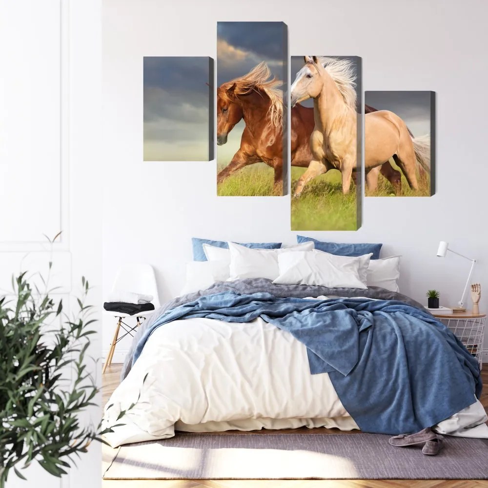 Vícedílný obraz Koně Cválající Na 3D Louce Nedostatek Nedostatek Plátno Canvas 240x150