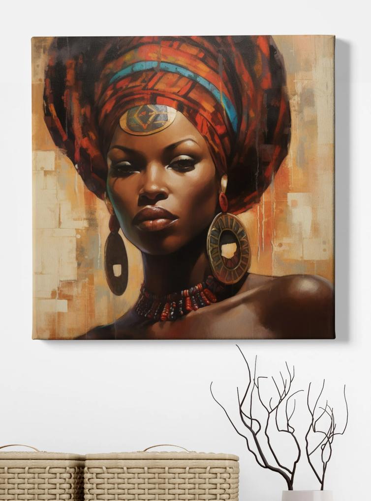 Obraz na plátně - Africká žena s turbanem FeelHappy.cz Velikost obrazu: 120 x 120 cm