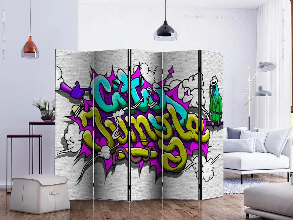 Pokojová zástěna Městská džungle - graffiti II (5dílný) - barevné nápisy na cihle