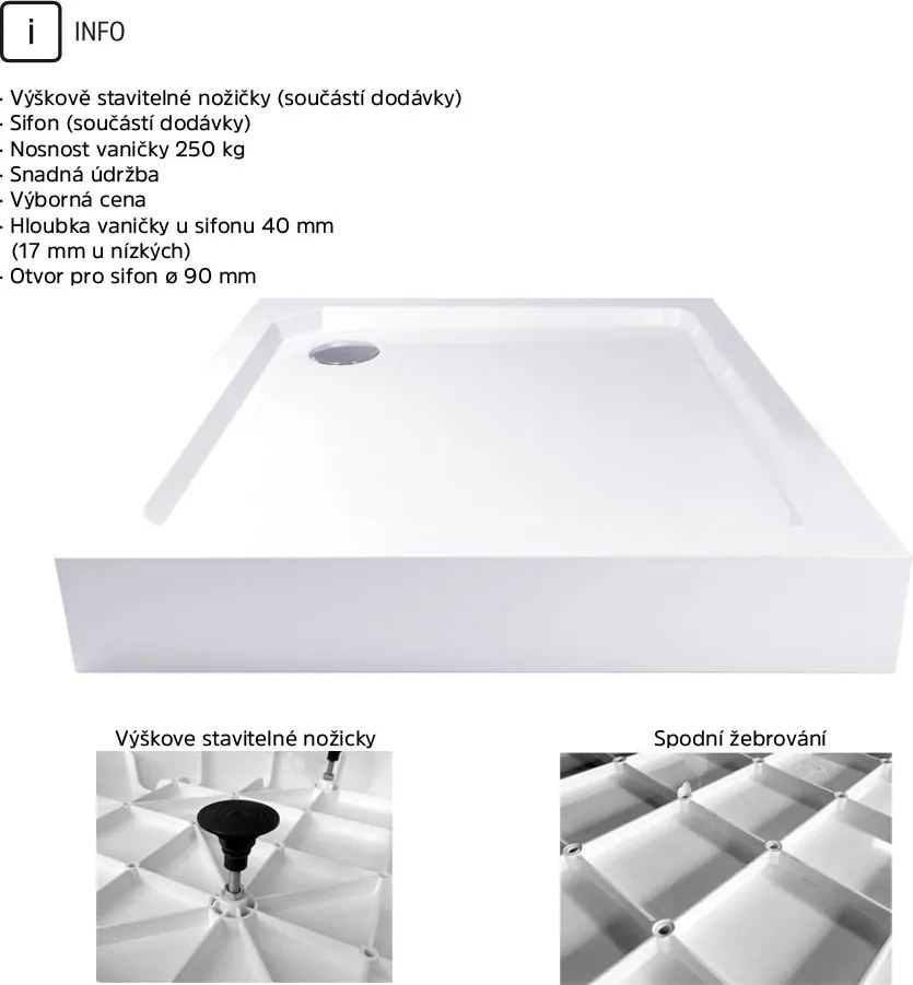 Mereo Mereo, Kora Lite sprchový set: sprchový kout 90x90x185 cm, chrom ALU, sklo čiré, 90 cm, vanička, sifon, CK34123ZH