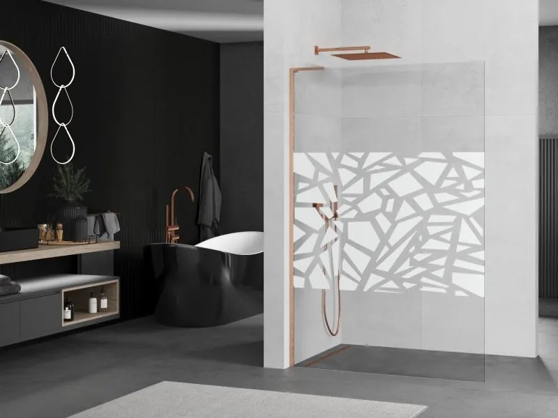 Mexen Kioto L, sprchová zástěna Walk-In 100 x 200 cm, 8mm čiré sklo bílý vzor, měděný matný profil, 800-100-103-65-85