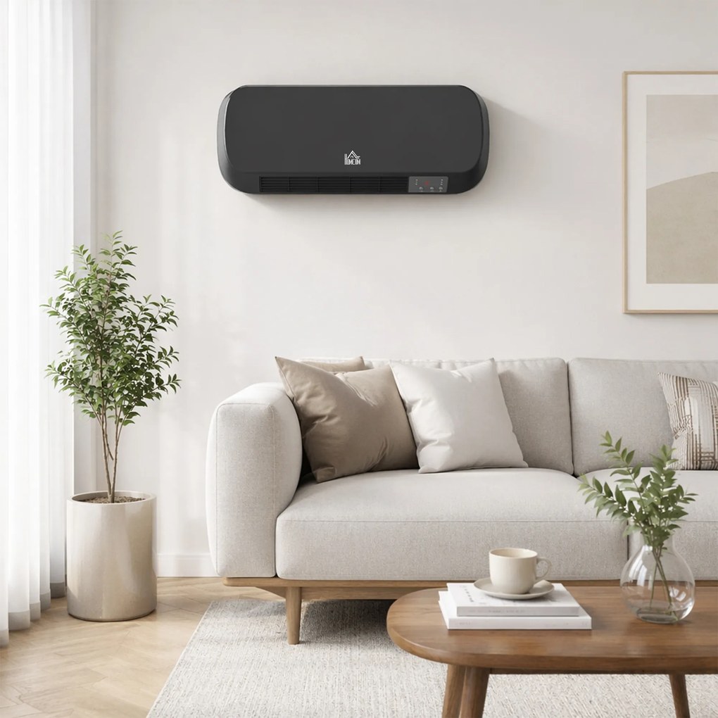 HOMCOM Topný ventilátor na stěnu 2000W s dálkovým ovládáním, 2 topné režimy, LED displej, 12hodinový časovač pro koupelnu 820-254V90BK
