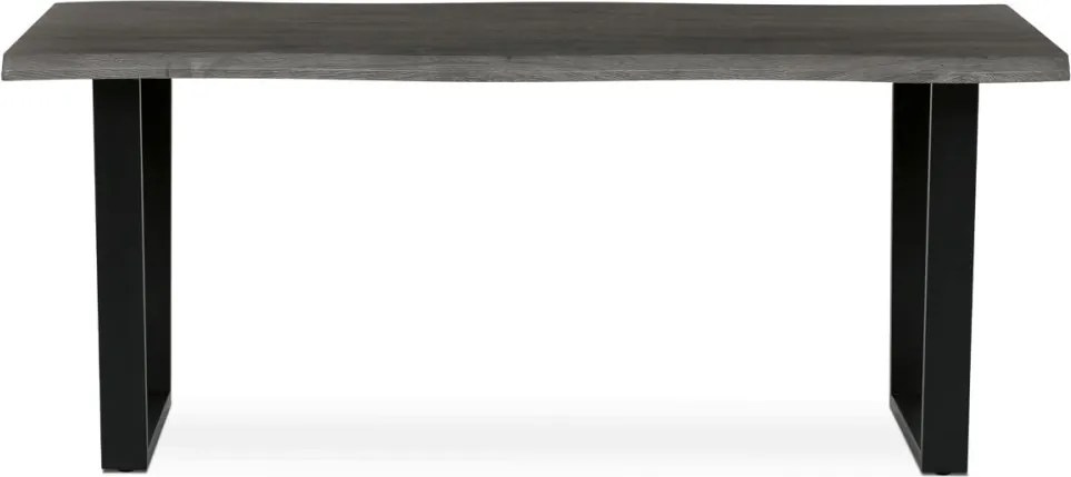 Stůl jídelní, MDF deska, kovová nohy ve tvaru U, dekor šedý dub, černý matný lak (180 x 90) cm