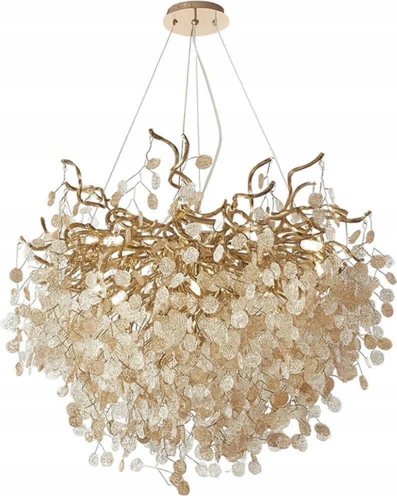 Závěsná lampa Lustr MoneyTree 60Cm Moderní Zlatá Led G9