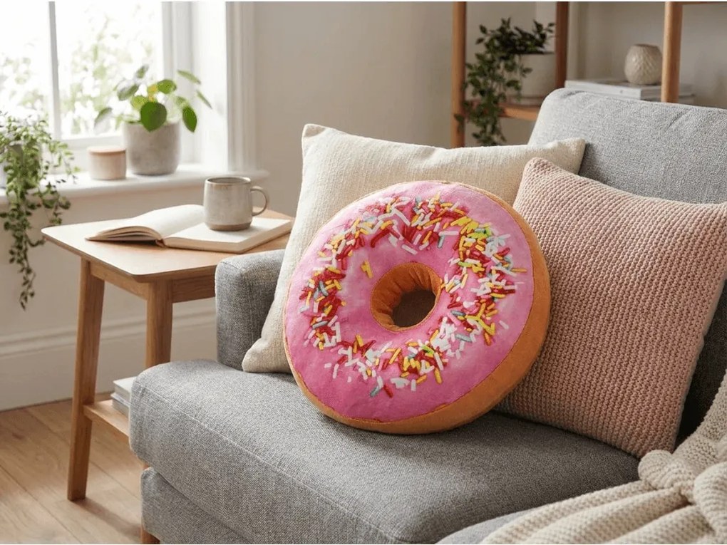Dekorační polštářek DONUT s polevou 38 cm, růžový