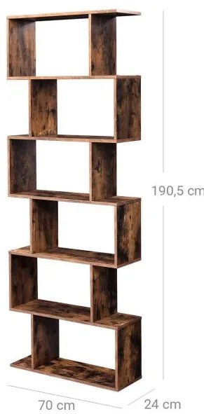 Vysoká knihovna regál rustikální 190 cm, 6 polic