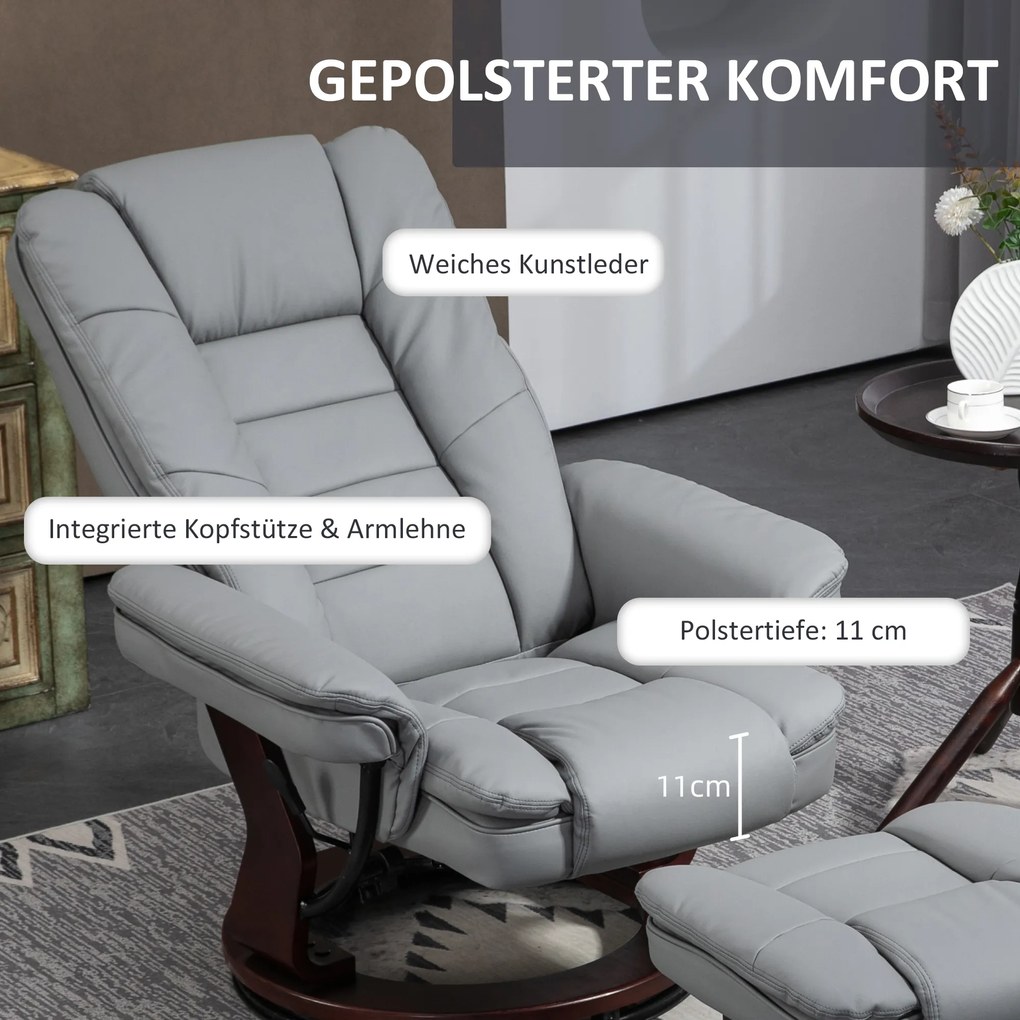 HOMCOM polohovací křeslo s taburetem 360° otočné TV křeslo s funkcí polohování TV křeslo polohovací s nosností do 130 kg do obývacího pokoje imitace …