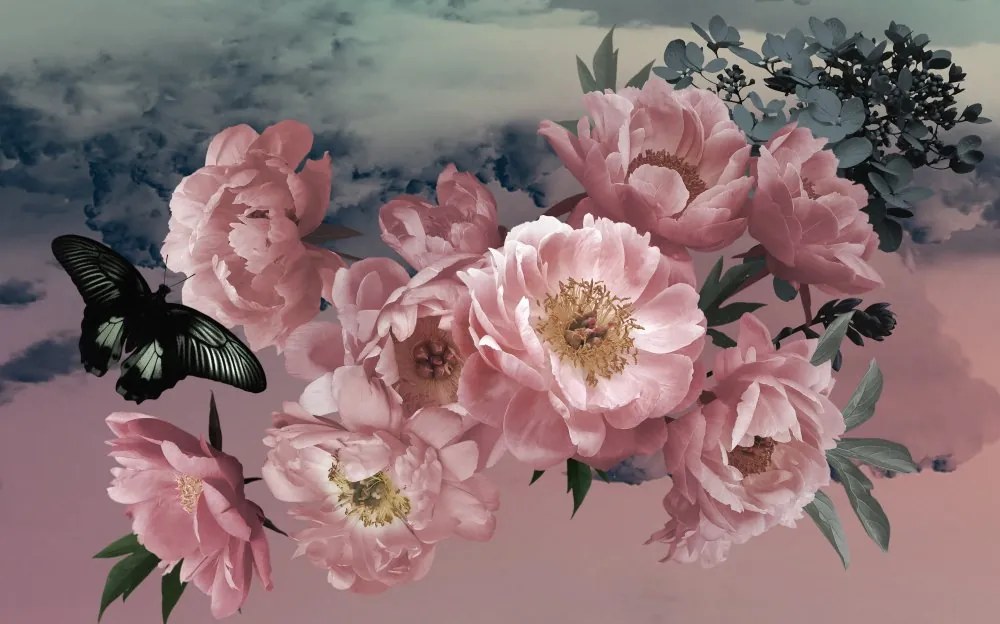 Vícedílný obraz Kytice Květin A Motýl Nedostatek Nedostatek Plátno Canvas 160x100