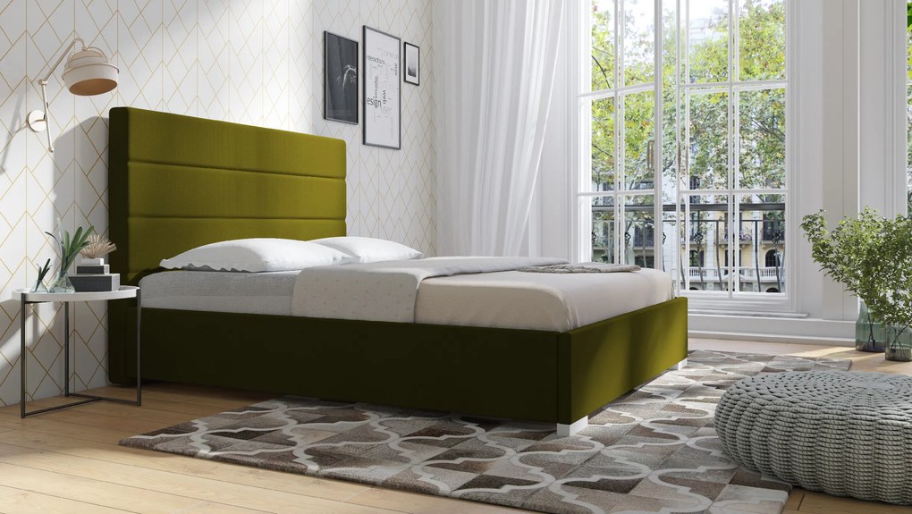 Eka Čalouněná postel Coral - Kronos 140x200 cm Barva látky: Olivová (Kronos 17), Úložný prostor: Bez úložného prostoru