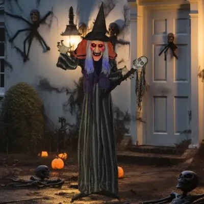 Outsunny 160 cm Halloween dekorace Halloween čarodějnice s LED světly, zvuková funkce, nastavitelné paže, tělo