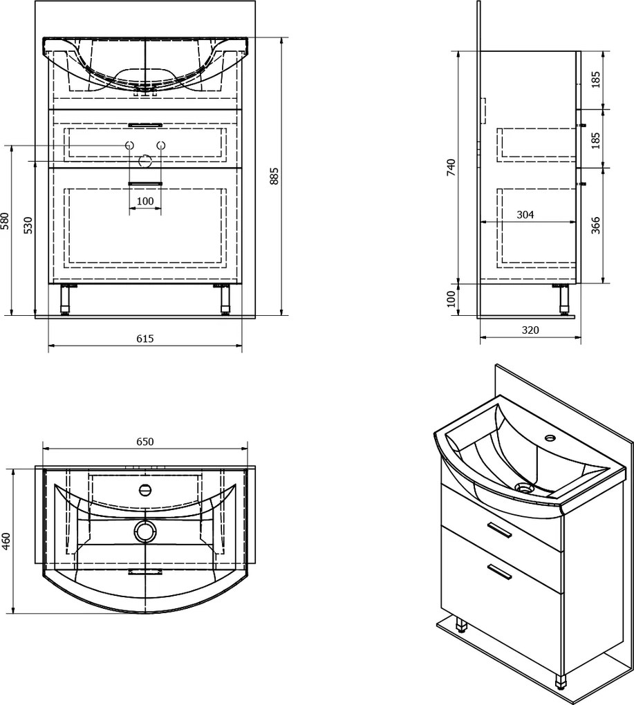 Aqualine Zoja 51061A umyvadlová skříňka 61,5 x 74 x 32 cm bílá