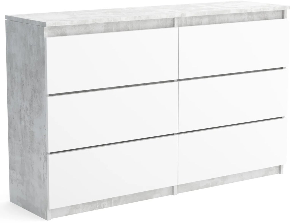 Velká komoda 6 zásuvek ARIE šíře 120cm Beton/Bílá