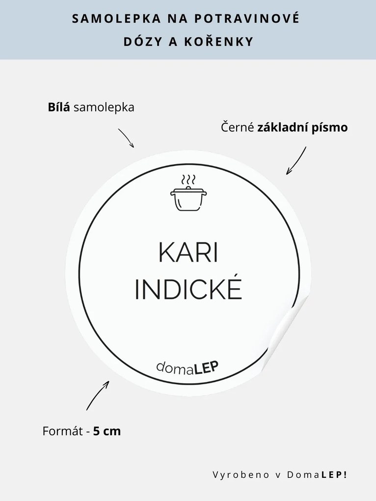 Samolepka na kořenky KARI INDICKÉ bílá 5 cm základní písmo