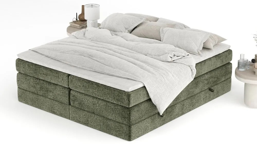 Tmavě zelená boxspring postel s úložným prostorem/bez čela 140x200 cm Juniper – Maison de Rêve