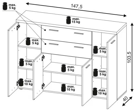Komoda BRUNO dub sonoma/bílá