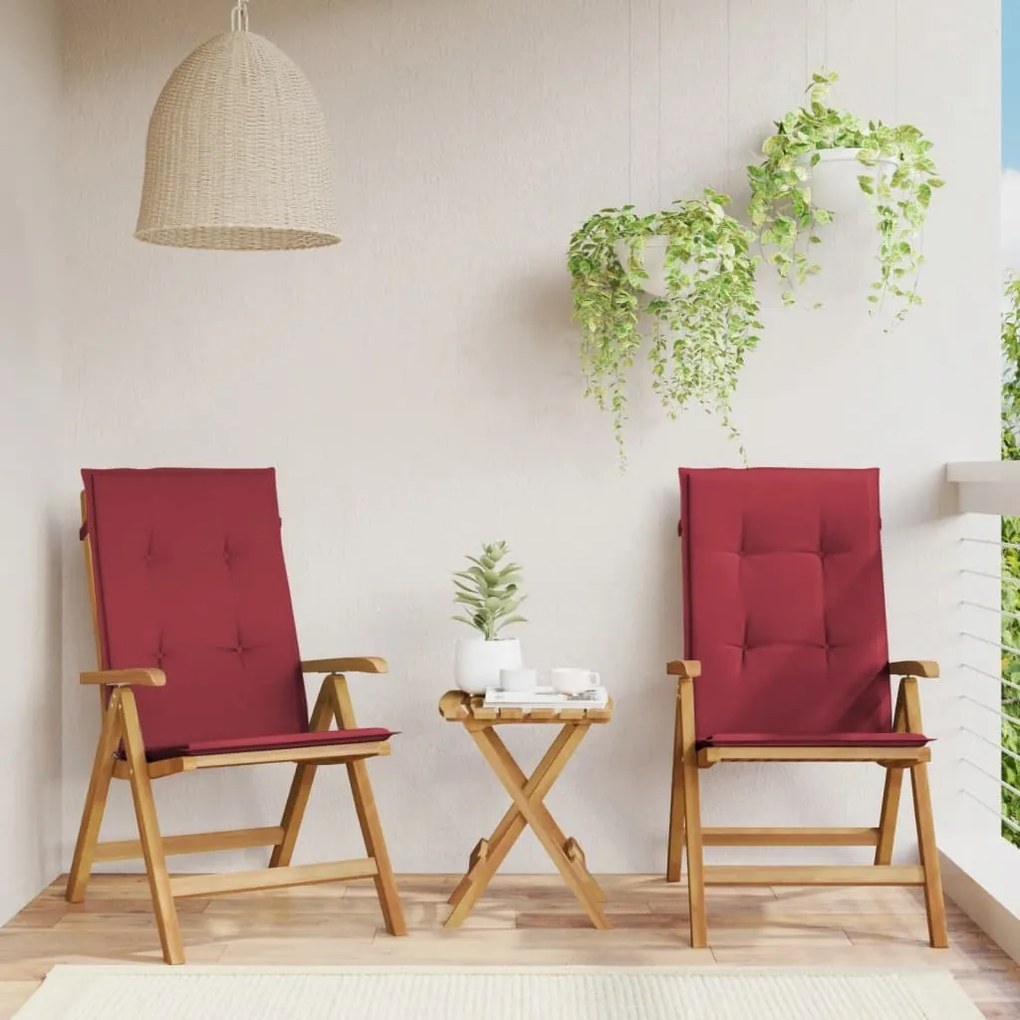 vidaXL Polohovací zahradní židle s poduškami 2 ks masivní teak [3196439] Barva: vínová červená
