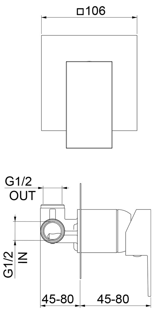 Sapho Sapho, LATUS podomítková sprchová baterie, 1 výstup, černá matná, 1102-76B