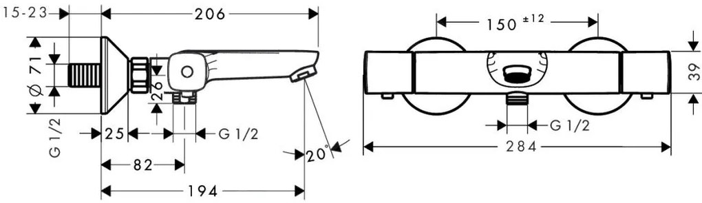 Hansgrohe Ecostat Universal, termostatická vanová baterie, se 2 výstupy, chromová, 13123000