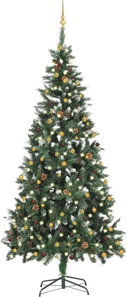 vidaXL Umělý vánoční stromek LED osvětlení sada koulí a šišky 210 cm [3077798] Barva: zelená a zlatá