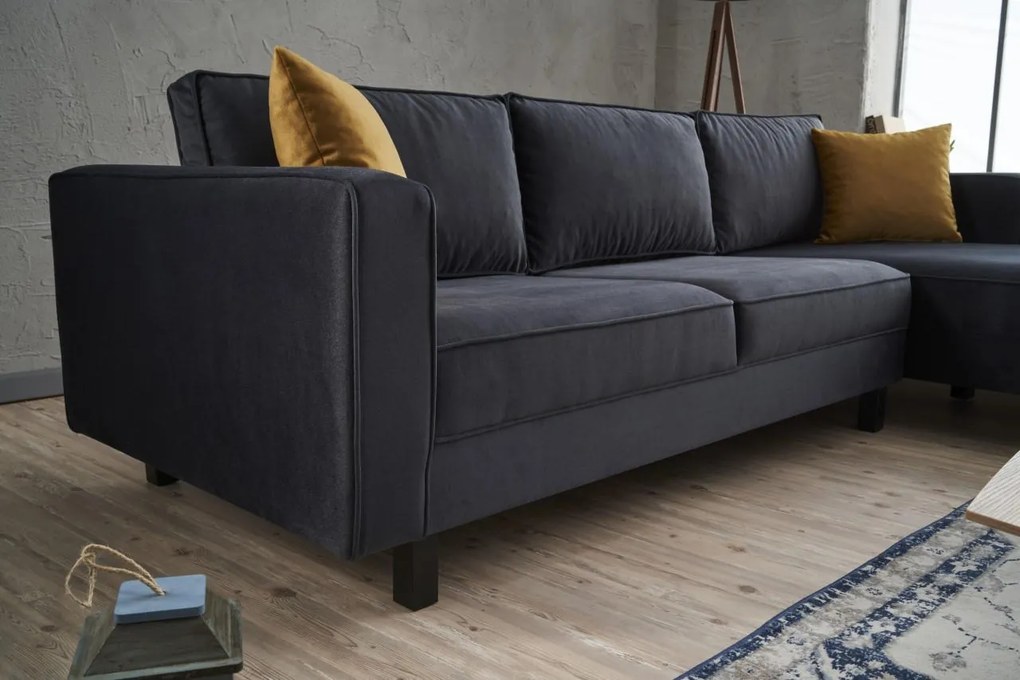 Hanah Home Sametová pohovka KALE antracit pravá 825BLC2720