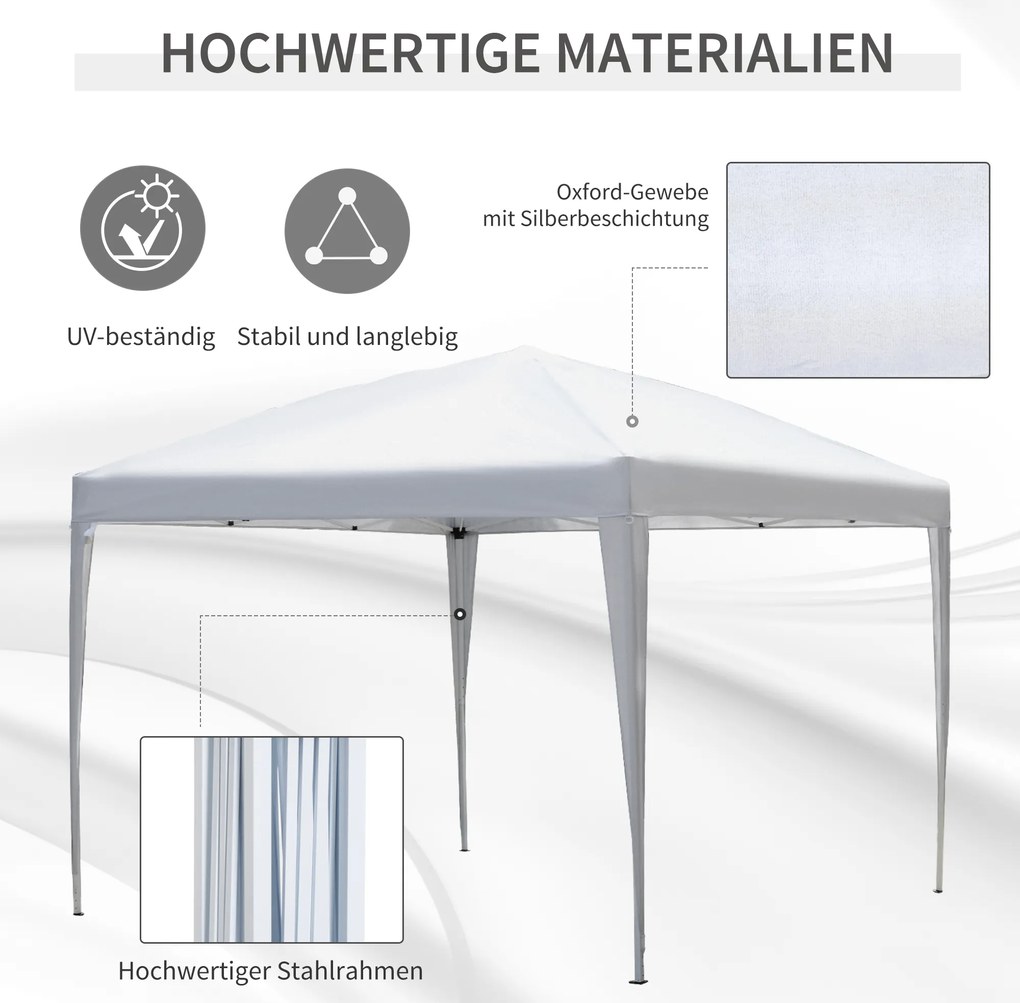 Skládací altán Outsunny 2,95x2,95 m s UV ochranou, skládací, ocel a tkanina Oxford, bílý, pro zahradní párty a akce | Aosom.de