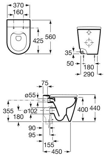 Roca Inspira WC stojící Rimless, bílá A347526000