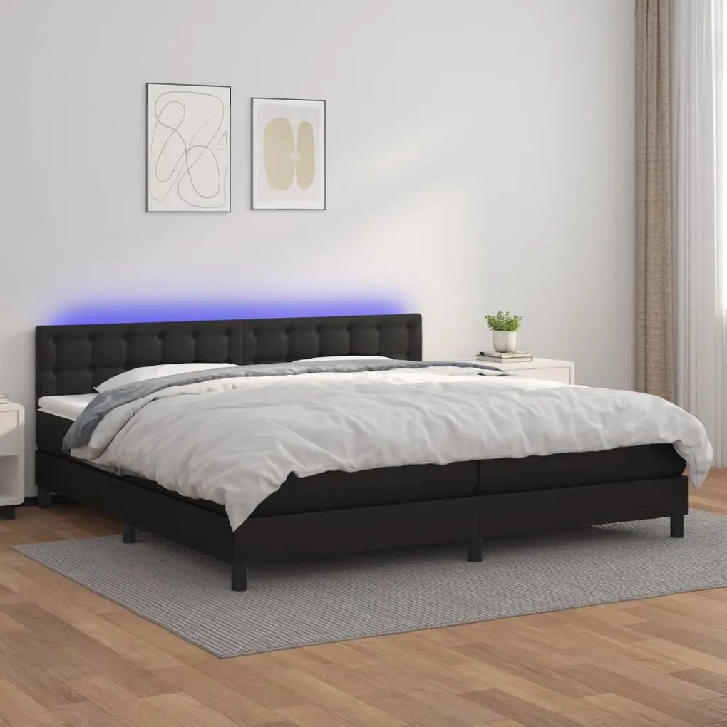Box spring postel s matrací a LED černá 200x200 cm umělá kůže 3134243